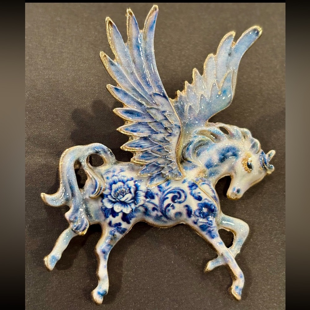 Jewelry | Unicorn Brooch In Blue White In Gold Tone Setting New | Poshmark